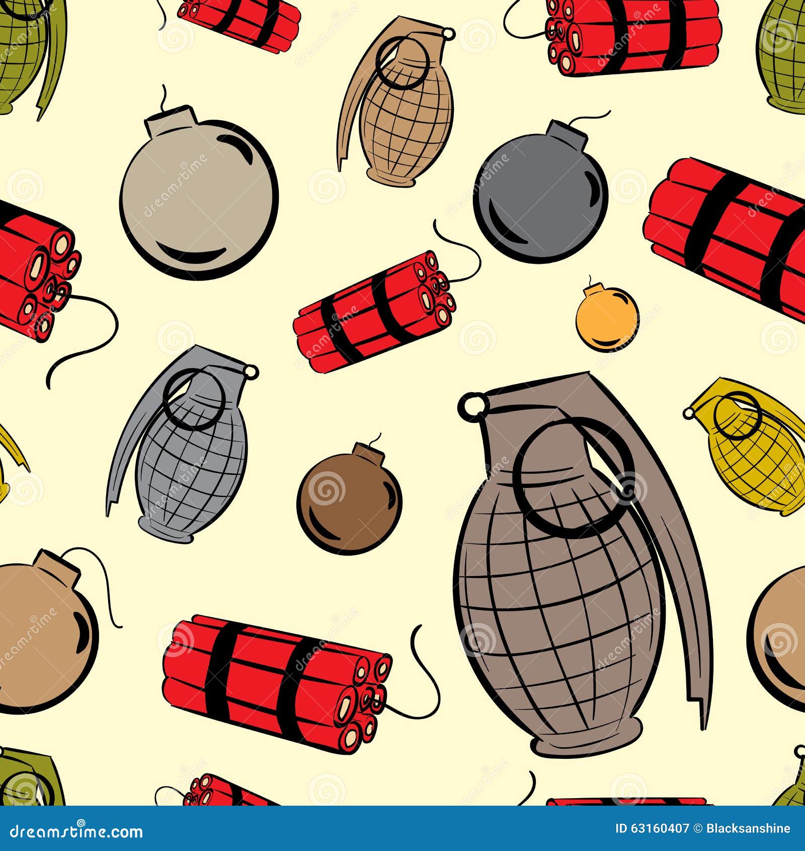 Seamless Explosive and Grenades Stock Vector - Illustration of cartoon ...