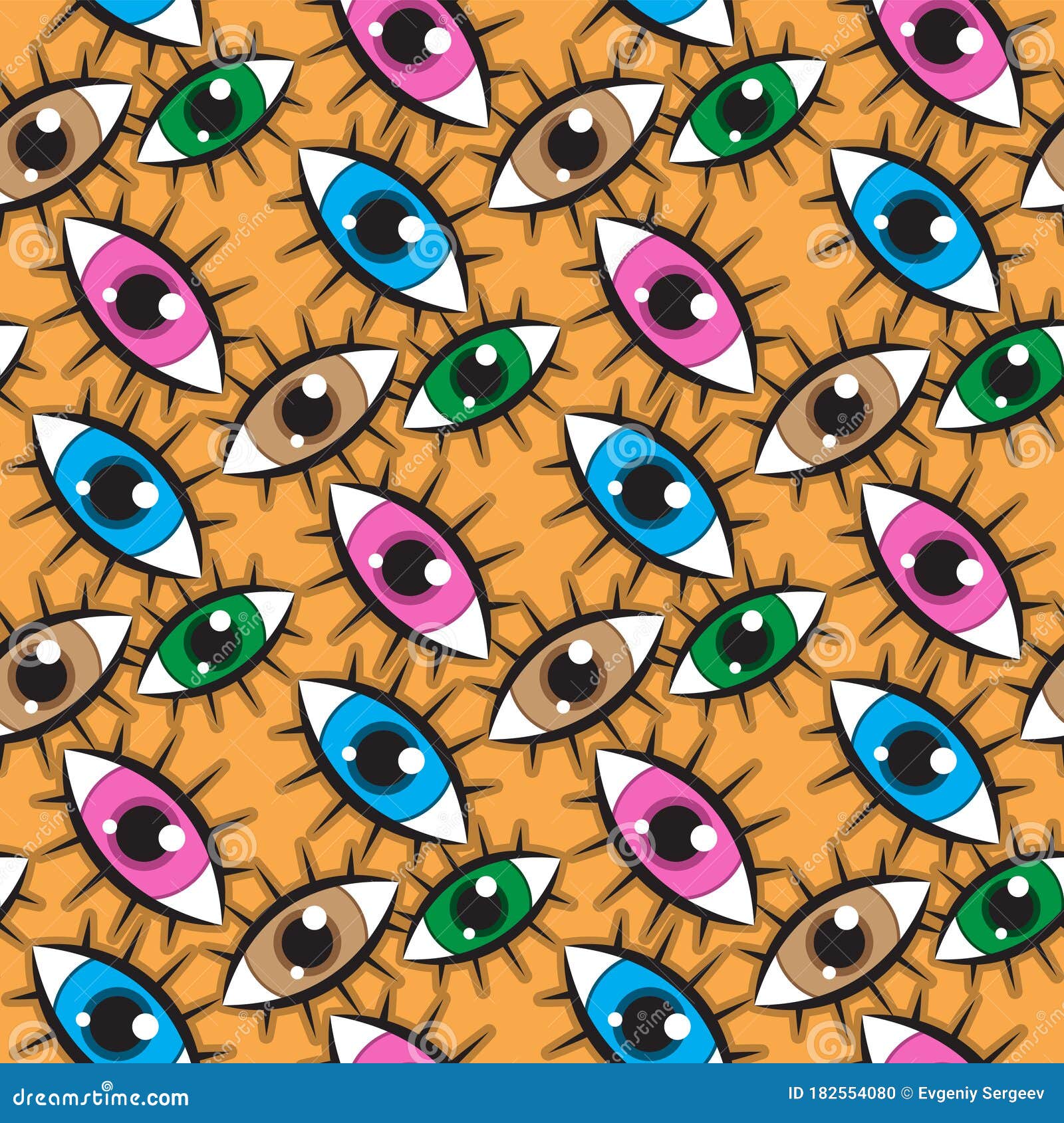 Seamless Eye Pattern on Orange Background. Vector Image Stock Vector ...