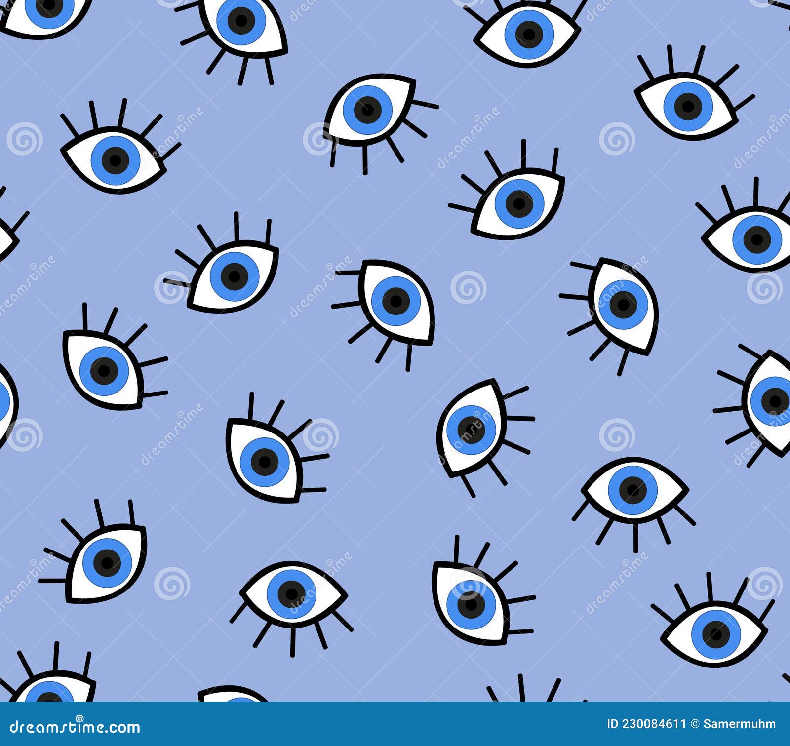 Seamless Eyes Pattern on Blue Background, Geometric Design Ready for ...