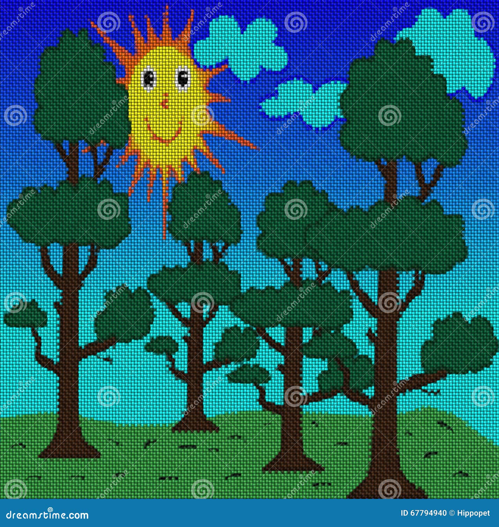 Seamless Fabric Texture with Landscape Stock Illustration ...