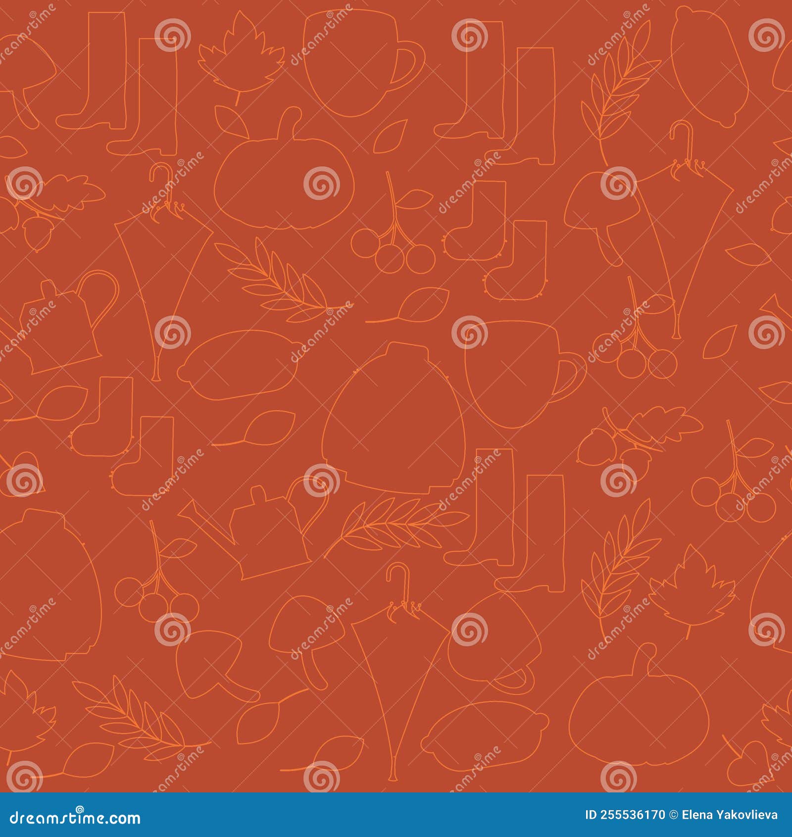 Seamless Fall Outline Pattern with Pumpkin, Sweater. Vector ...