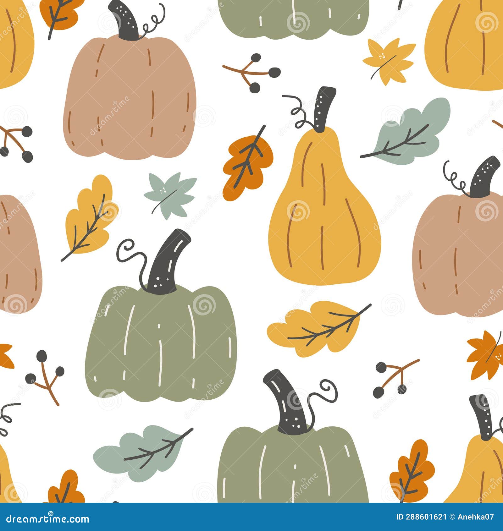 Seamless Fall Pattern with Pumpkins and Leaves on White Background ...