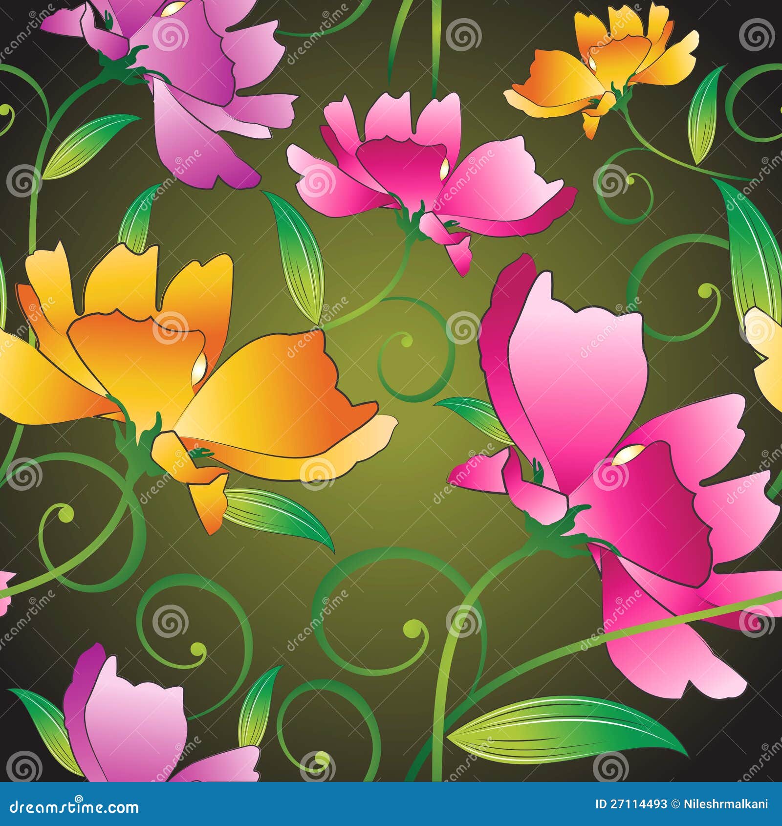 Seamless Fancy Flowers for Textile Fabrics Stock Vector - Illustration ...