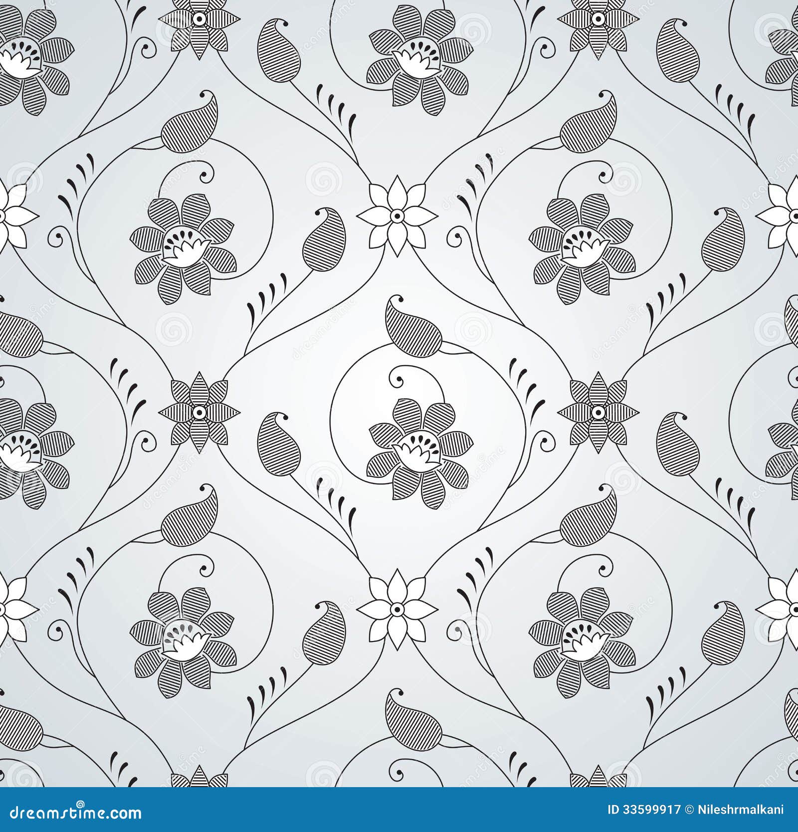 Seamless Fancy Silver Floral Wallpaper Stock Vector - Illustration of ...
