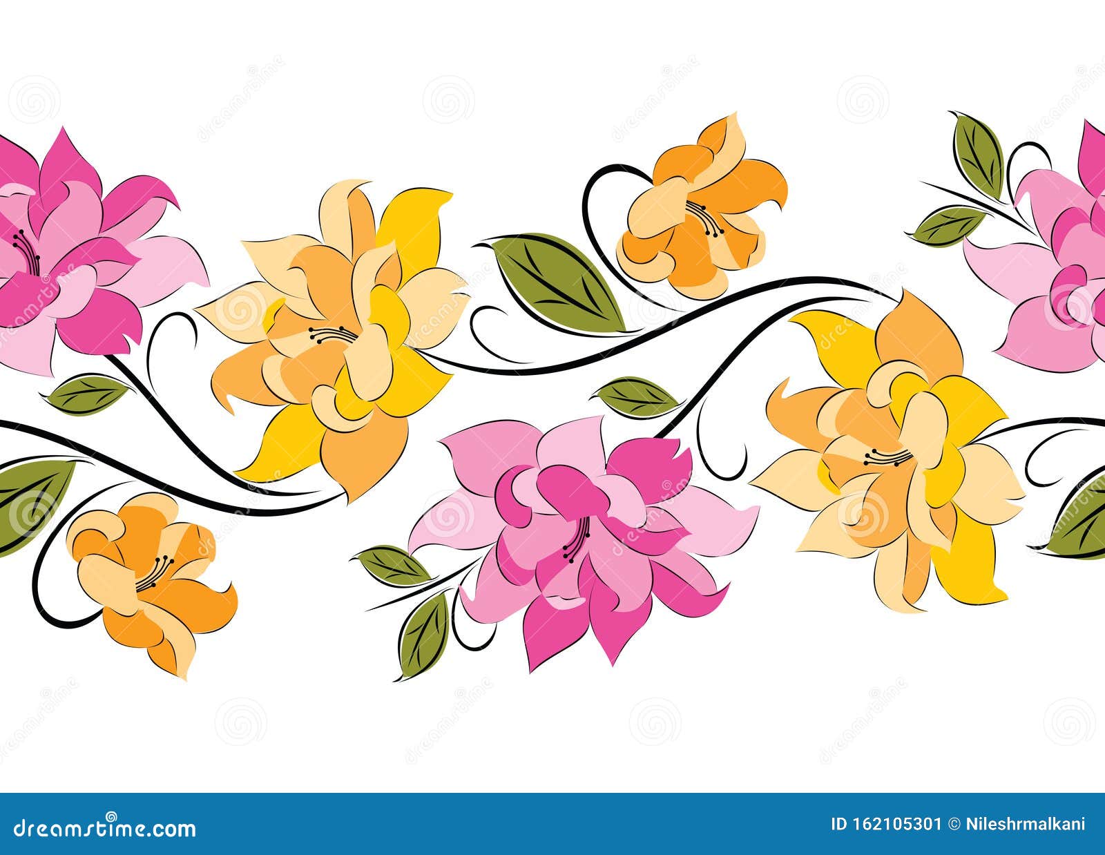 Seamless Fancy Vector Rose Flower Border Stock Vector - Illustration of ...