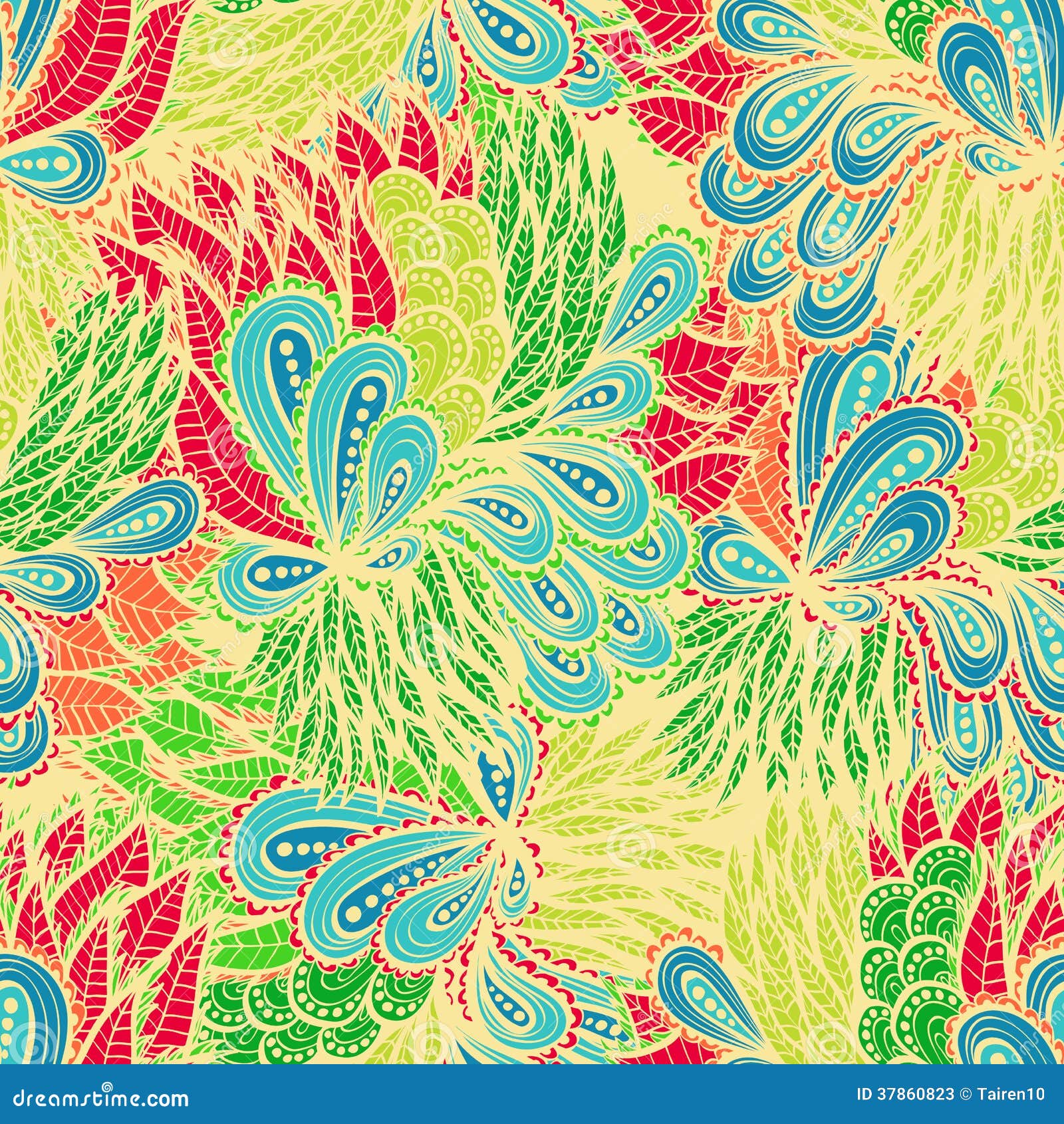 Seamless Fantasy Beige Doodle Pattern Stock Vector - Illustration of ...