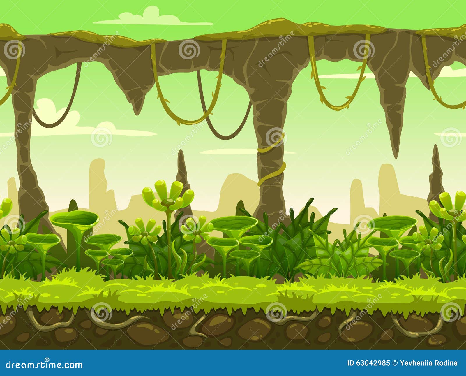 Seamless fantasy landscape stock illustration. Illustration of earth ...