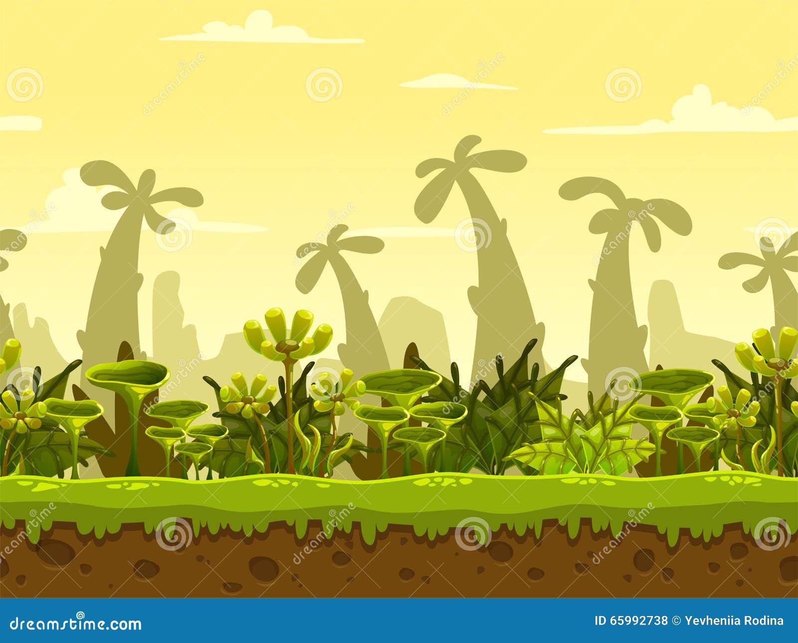 Seamless fantasy landscape stock vector. Illustration of clouds - 65992738