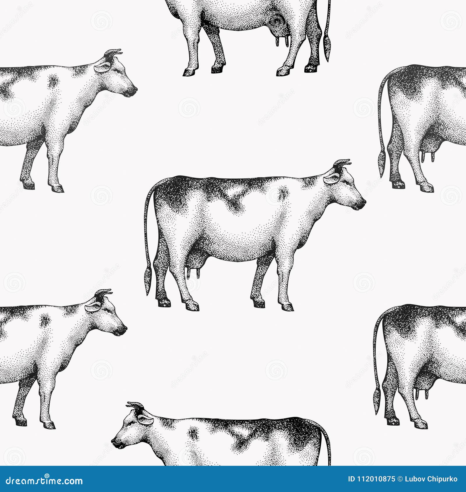 Seamless Farm Vector Pattern. Graphical Cow Silhouette, Hand Drawn ...