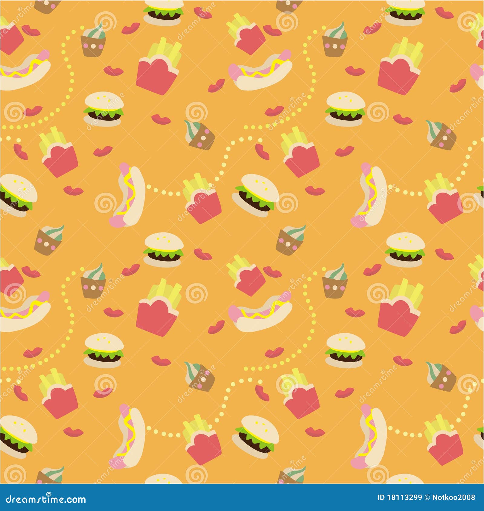 Seamless Fast Food Border On Red Background. Horizontal Stripe, Of ...