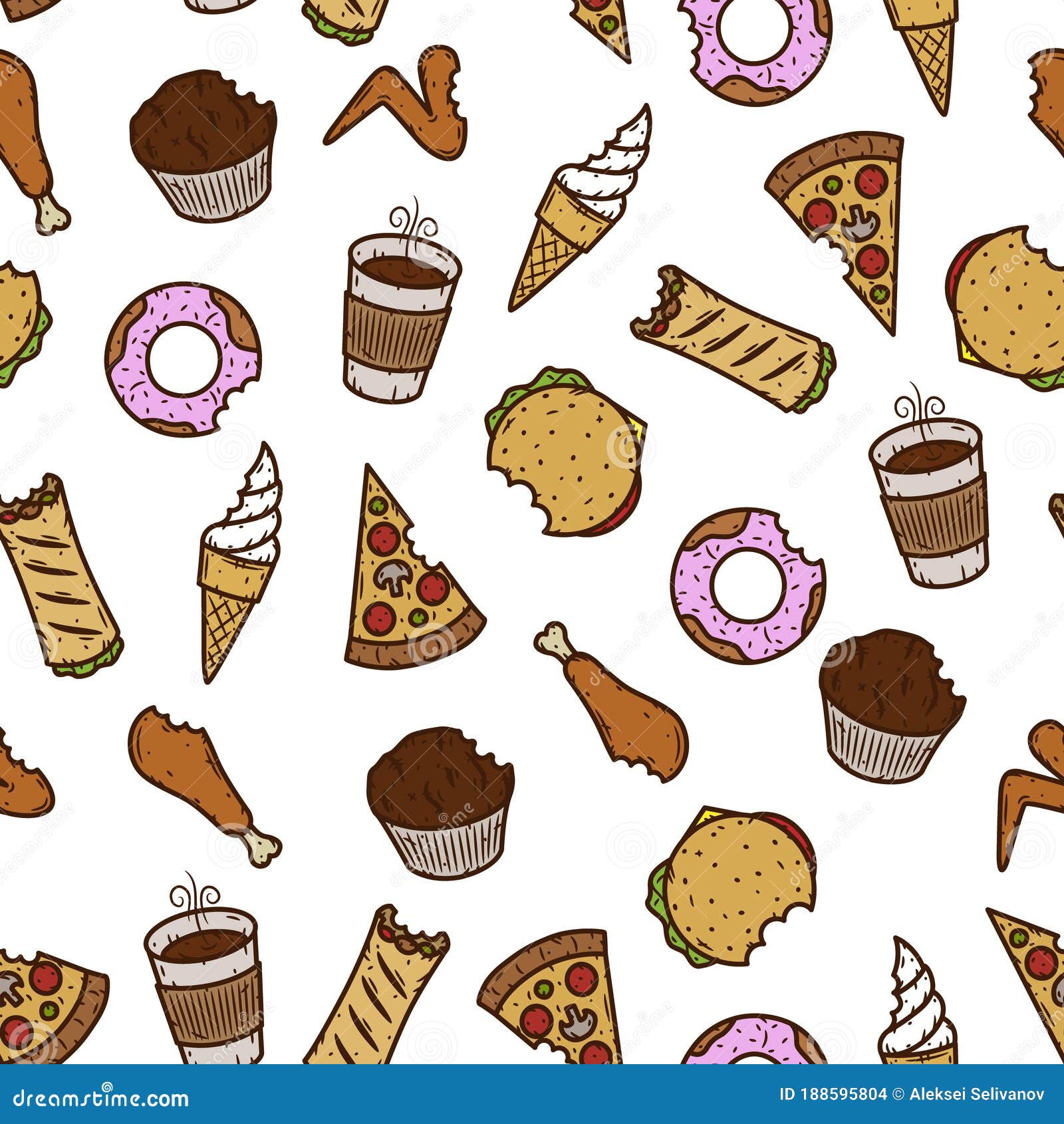 Seamless Fast Food Pattern. Vector Fast Food Pattern. Stock Vector ...