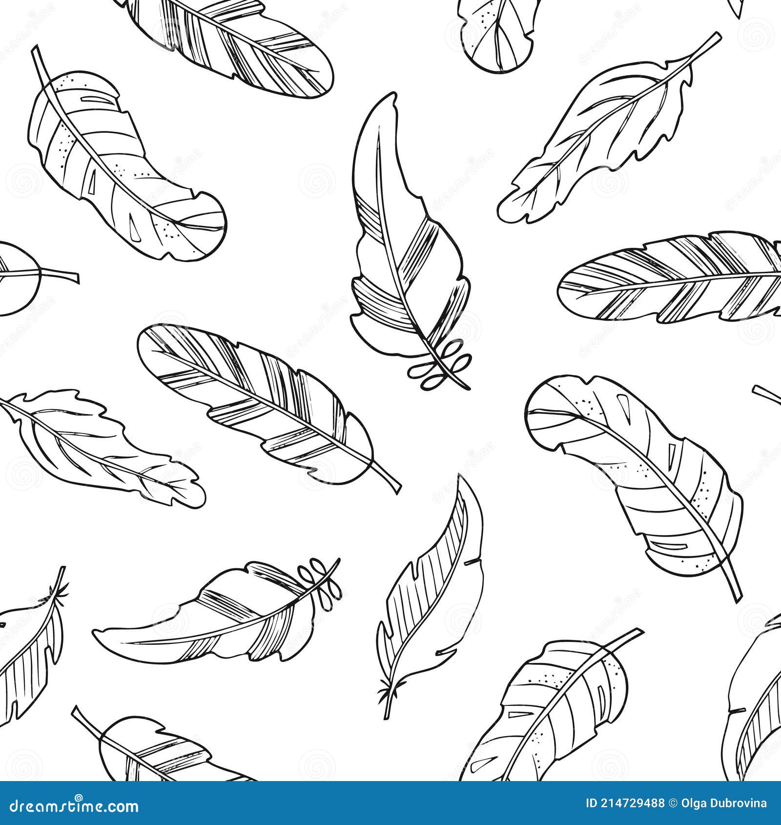Seamless Feather Pattern. Elements of a Linear Hand Drawn Design ...