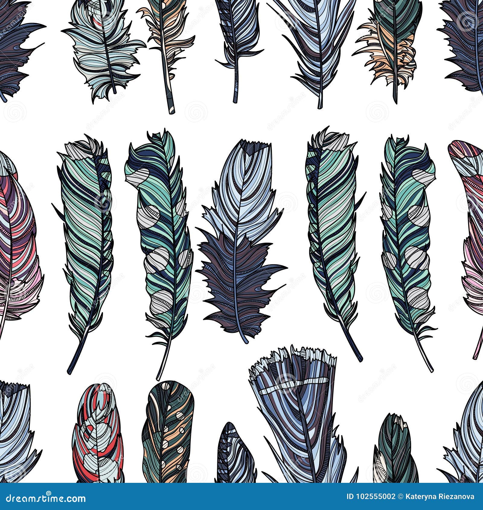 Seamless feather pattern. stock vector. Illustration of boho - 102555002