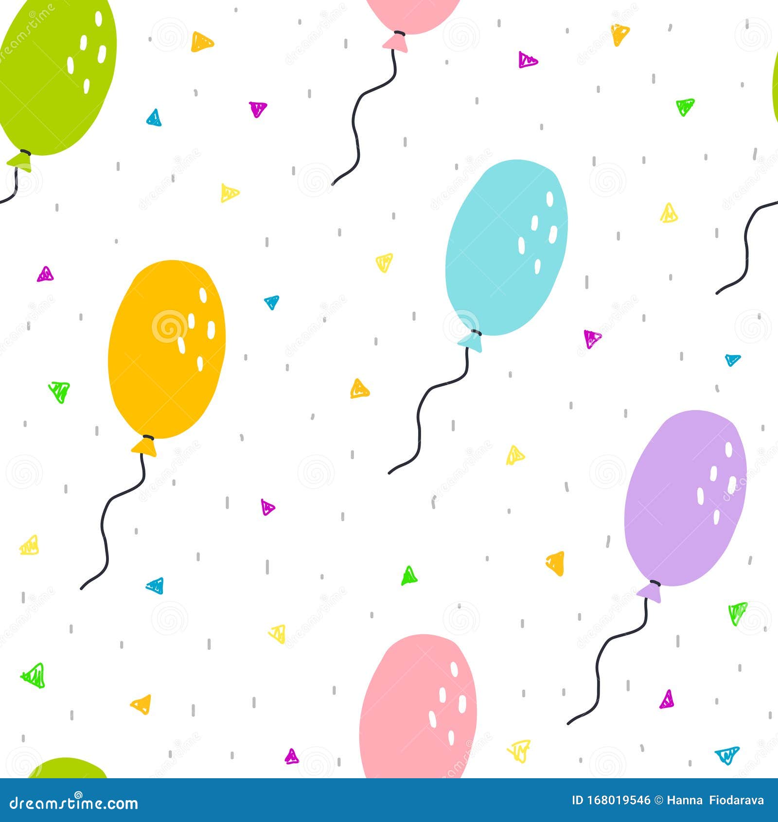 Seamless Festive Pattern with Cartoon Balloons, Decor Elements. Flat ...