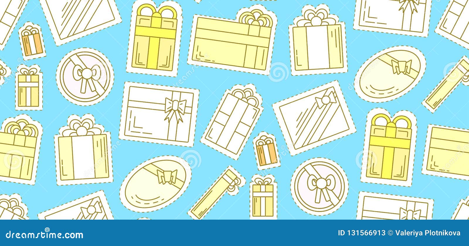 Seamless Festive Texture With Linear Gift Boxes On Blue Background ...