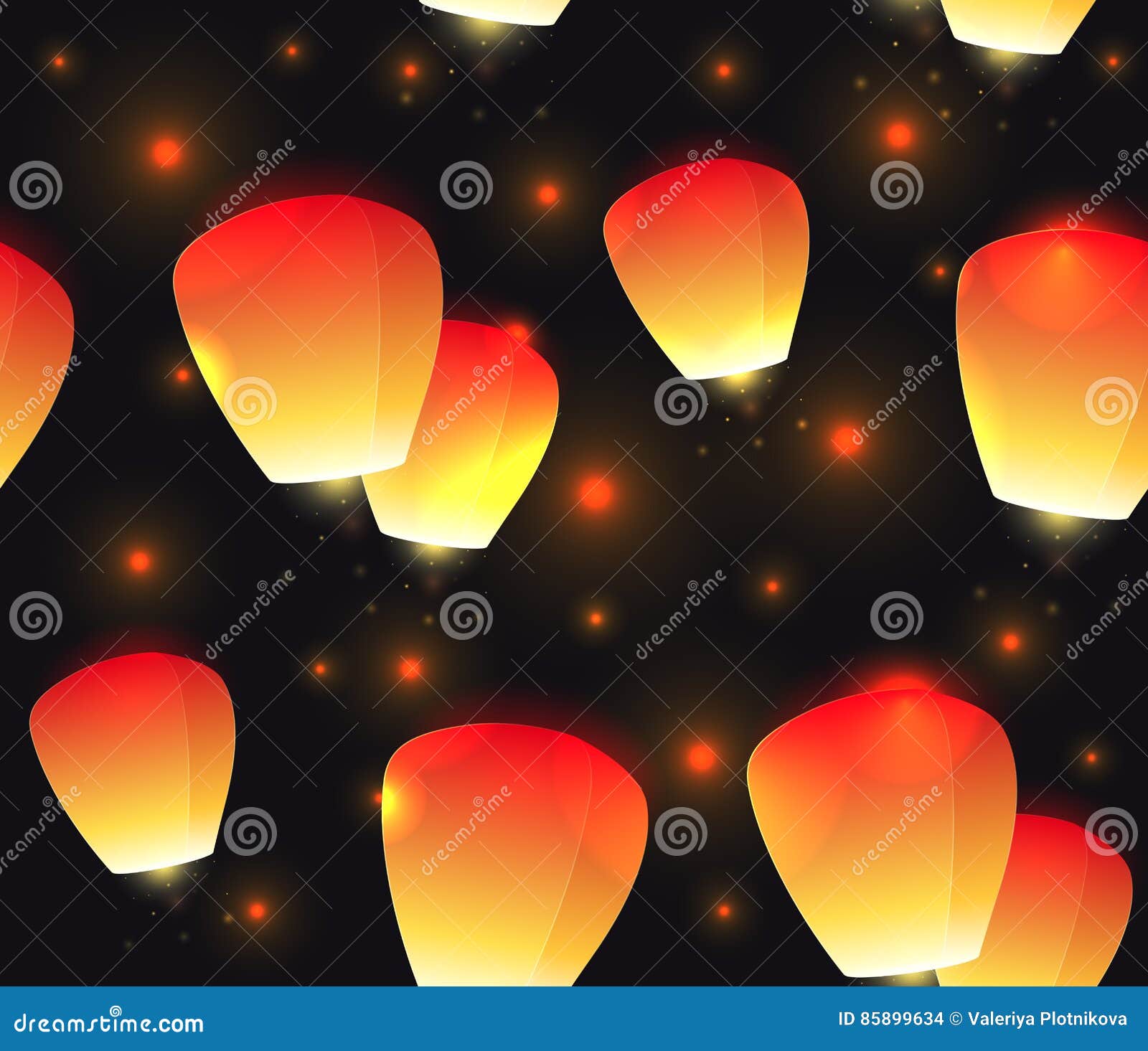 Seamless Festive Texture Sky Lanterns and Sparks. Stock Vector ...