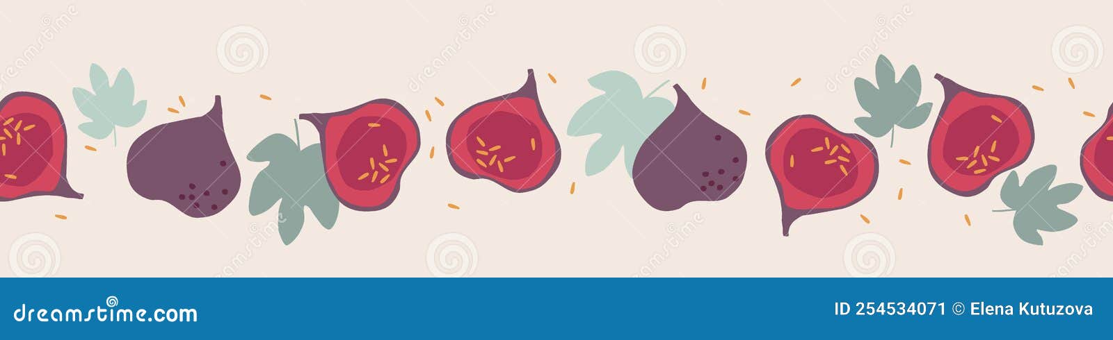 Seamless Figs Border. Horizontal Seamless Pattern. Fruits with Leaf ...