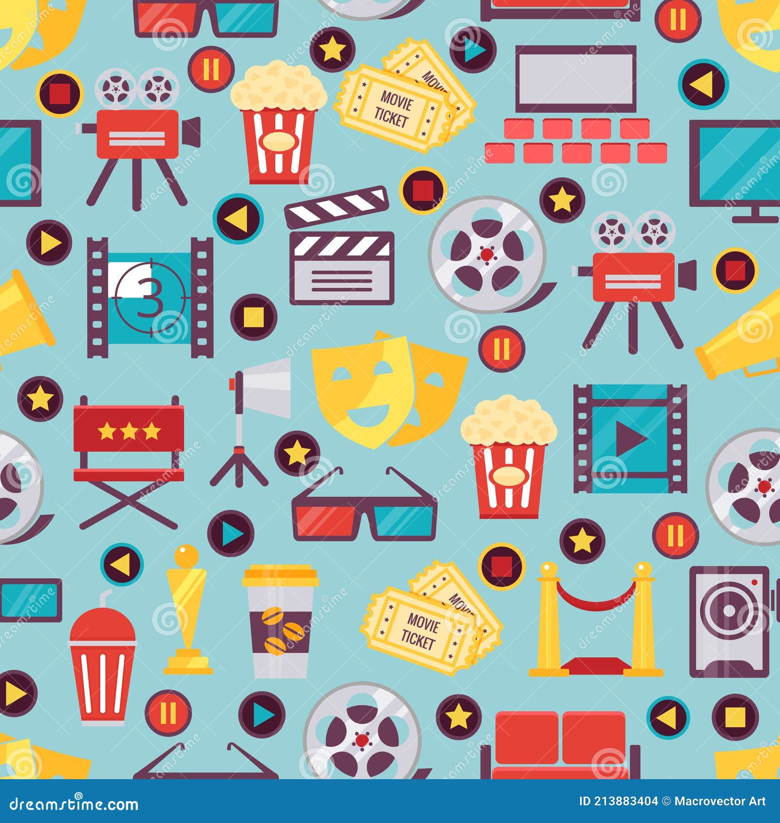 Seamless Film and Cinema Background Design Stock Vector - Illustration ...