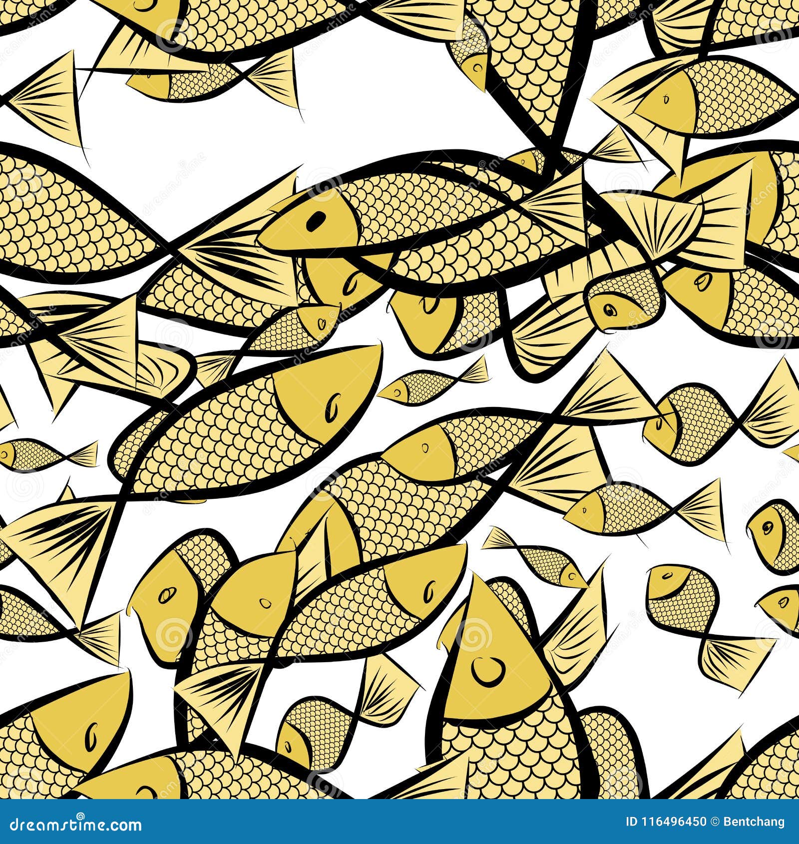 Seamless Fish Illustrations Background Abstract, Hand Drawn. Repeat ...
