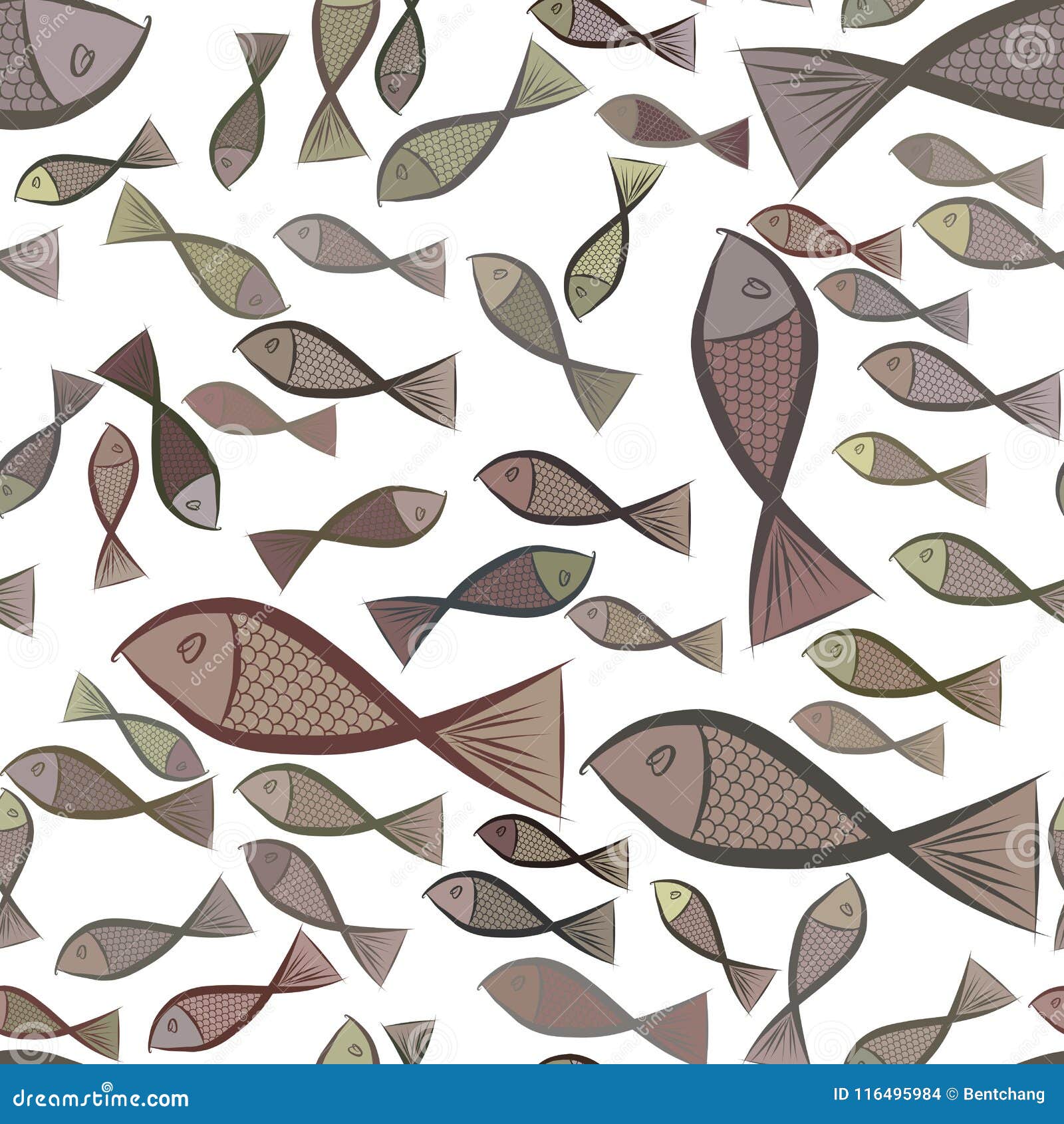 Seamless Fish Illustrations Background Abstract, Hand Drawn. Vector ...