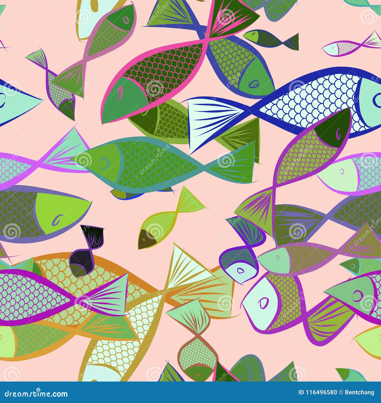 Seamless Fish Illustrations Background Abstract, Hand Drawn. Wild ...