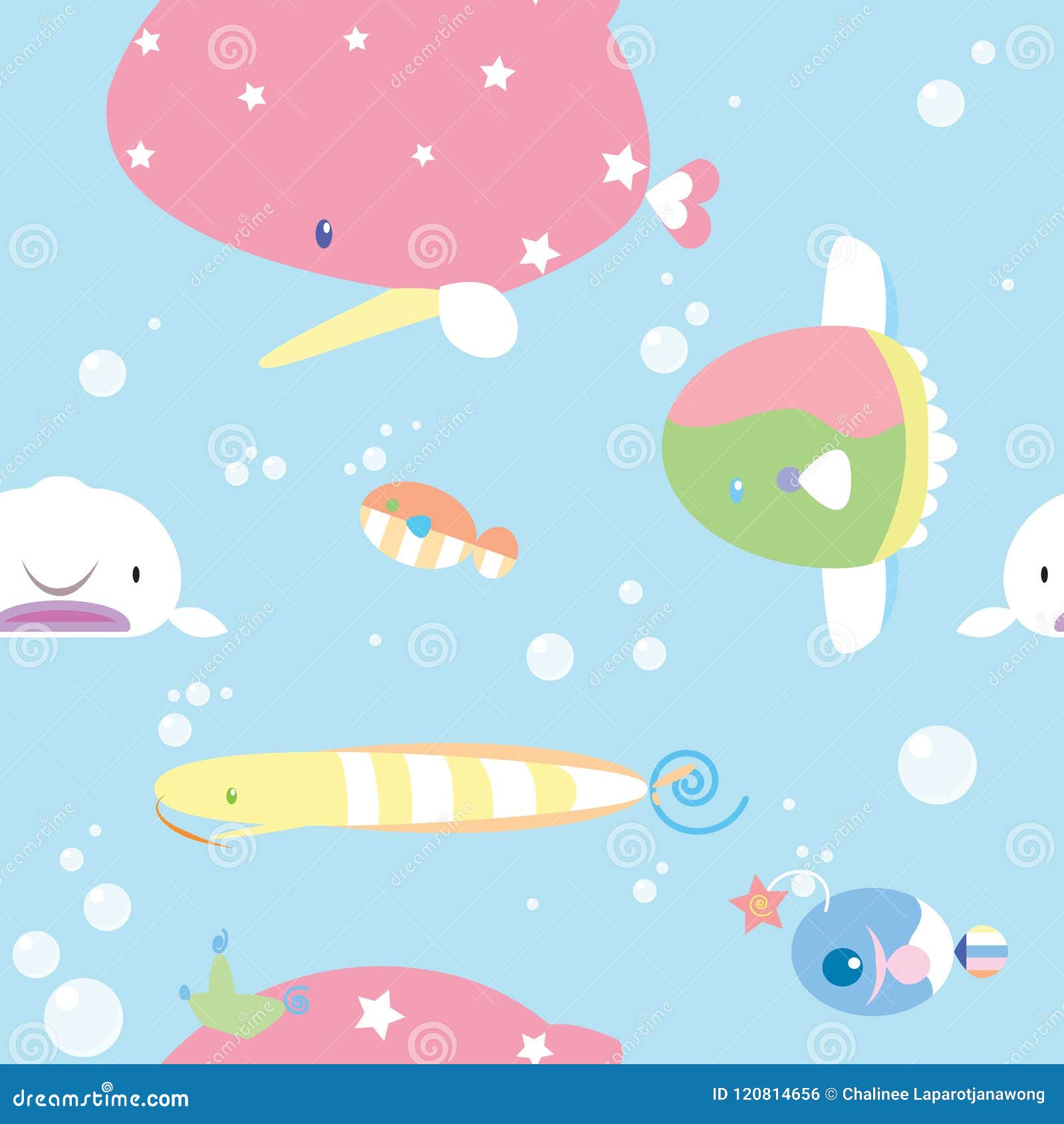 Seamless Fish Repeat Pattern Stock Vector - Illustration of green ...