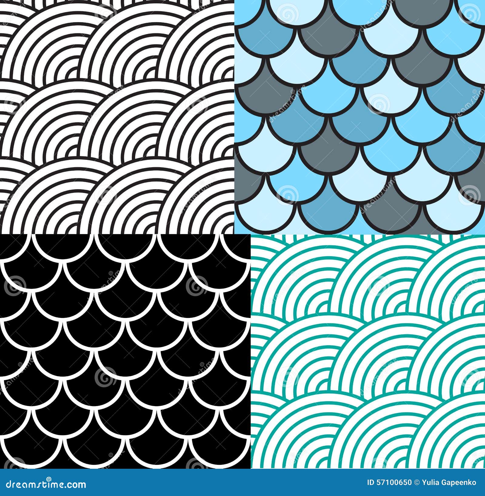 Seamless Fish Scale Pattern Set Vector Stock Vector - Illustration of ...