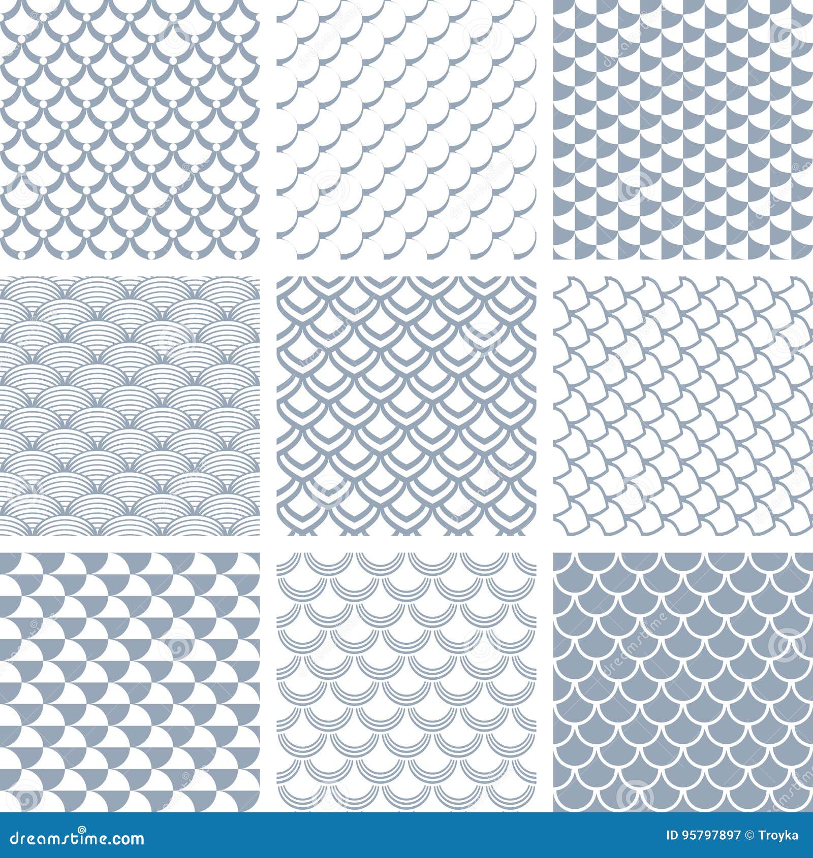 Seamless Fish Scale Patterns Set. Stock Vector - Illustration of round ...