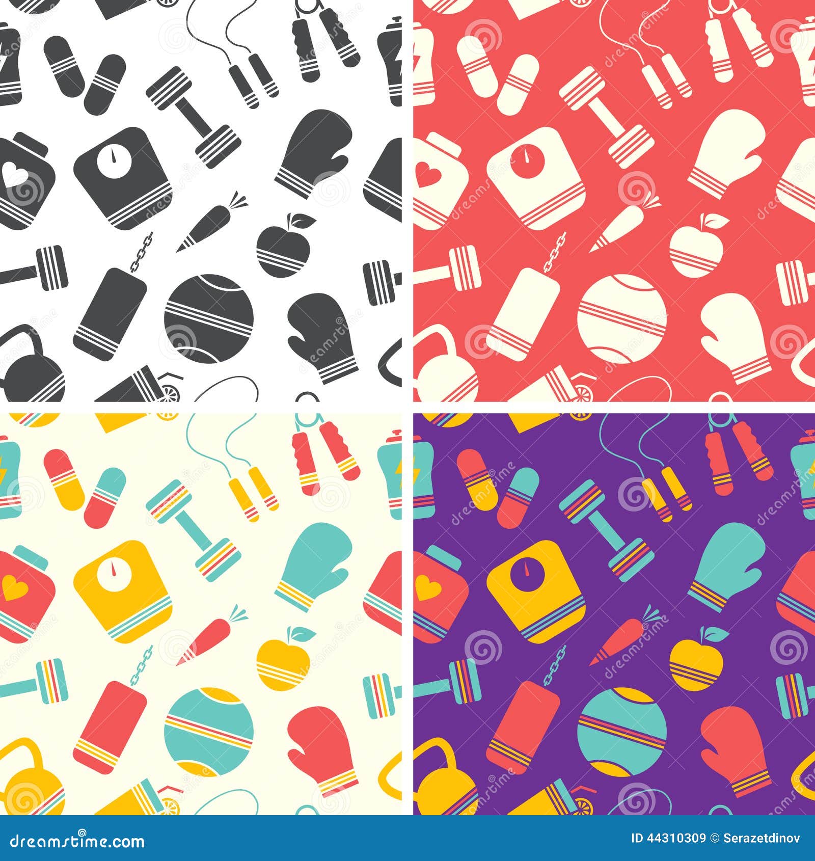 Seamless fitness pattern stock vector. Illustration of heart - 44310309