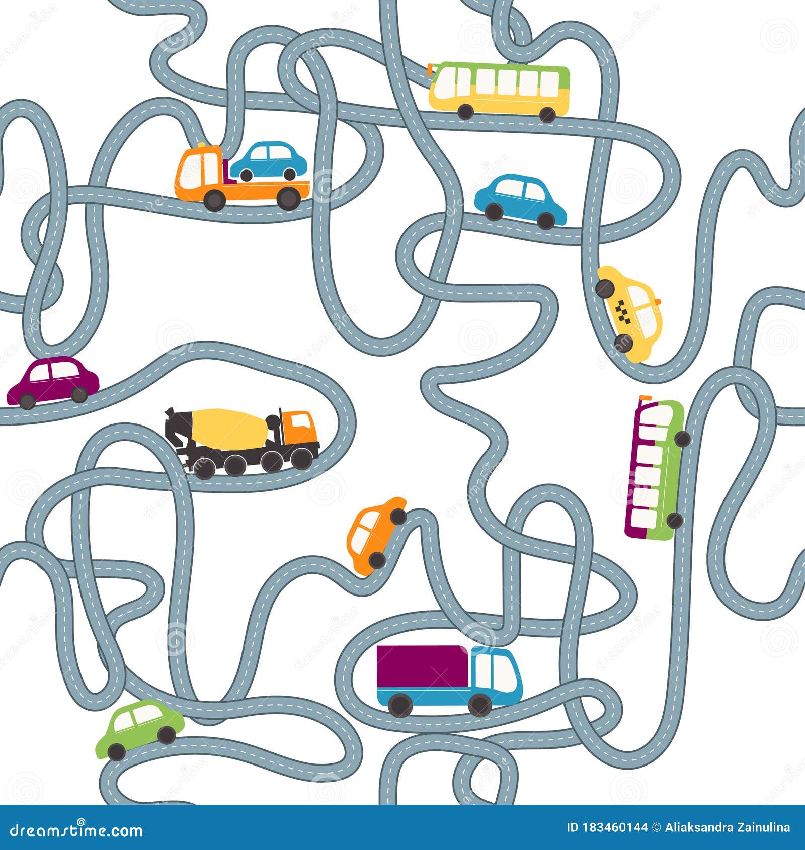 Set Of Repeatable Road Shapes With Dashed Lines Vector Illustration ...