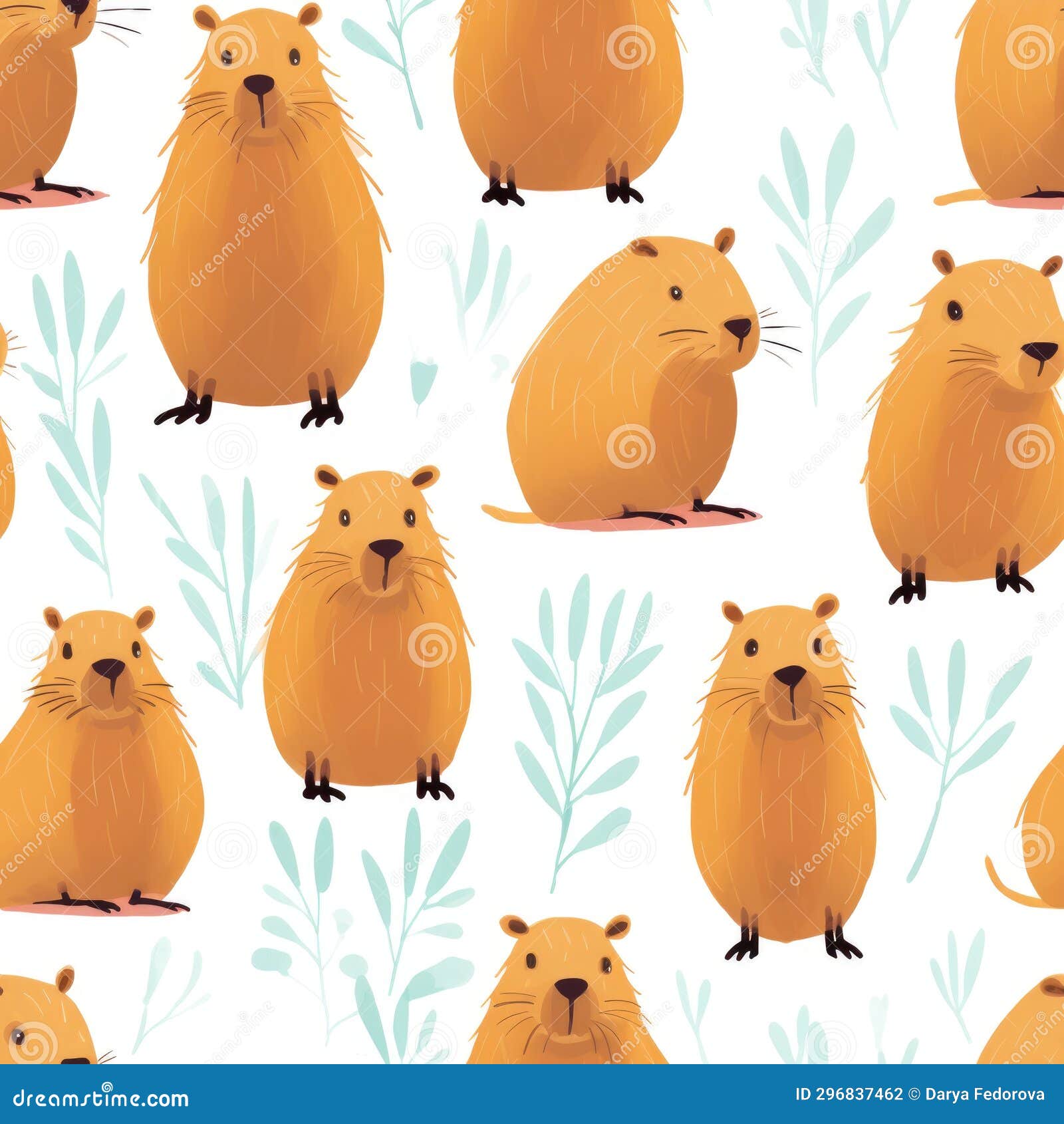 Seamless Flat Pattern of Capybaras and Trees. Generative AI Stock ...