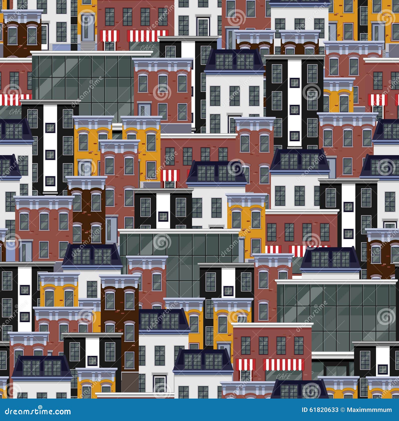 Seamless Flat Pattern with Different City Buildings. City Background ...