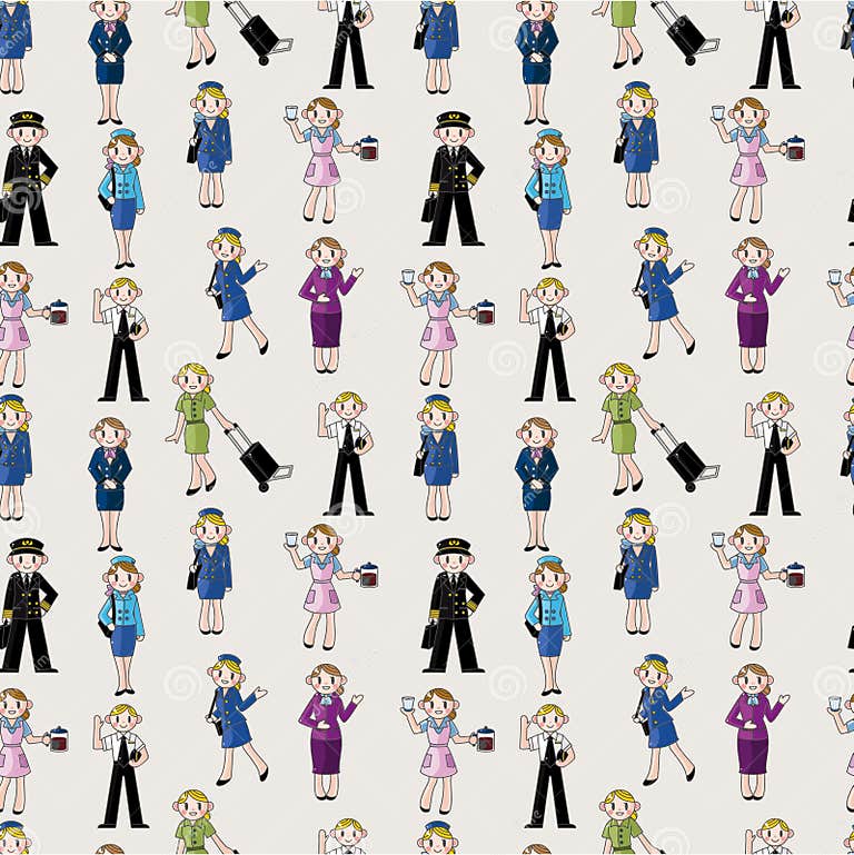 Seamless Flight Attendant/pilot Pattern Stock Vector - Illustration of ...