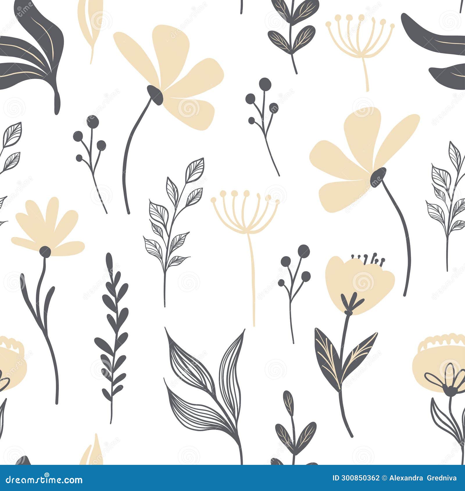 Seamless Flora Doodle Pattern. Floral Background Stock Illustration ...