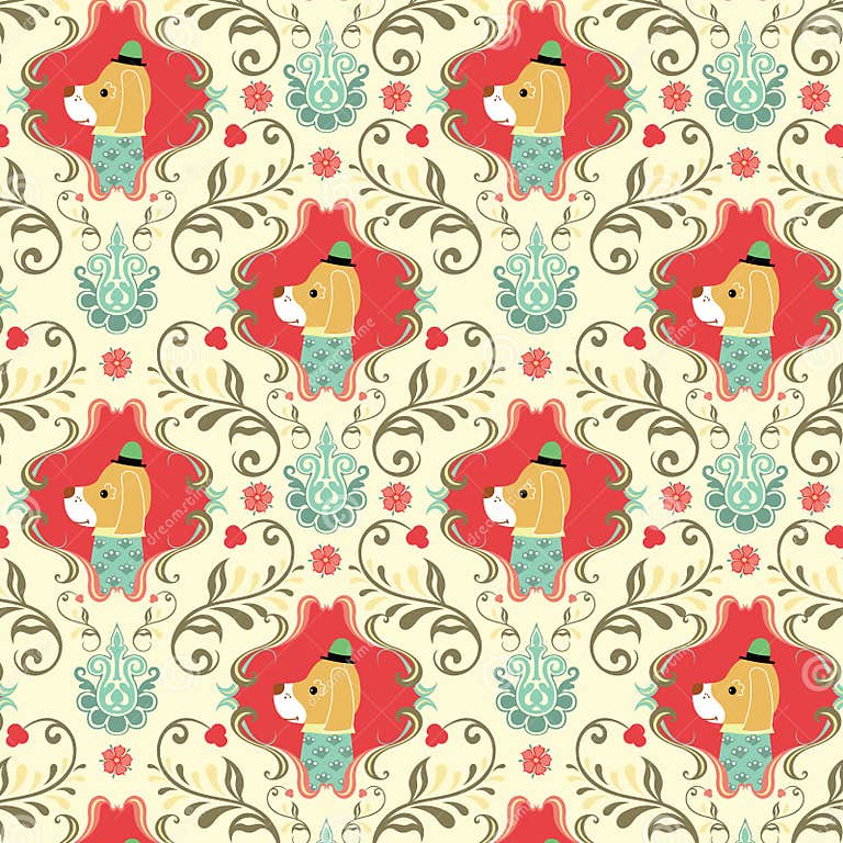 Seamless Floral Animals Pattern a Stock Vector - Illustration of animal ...