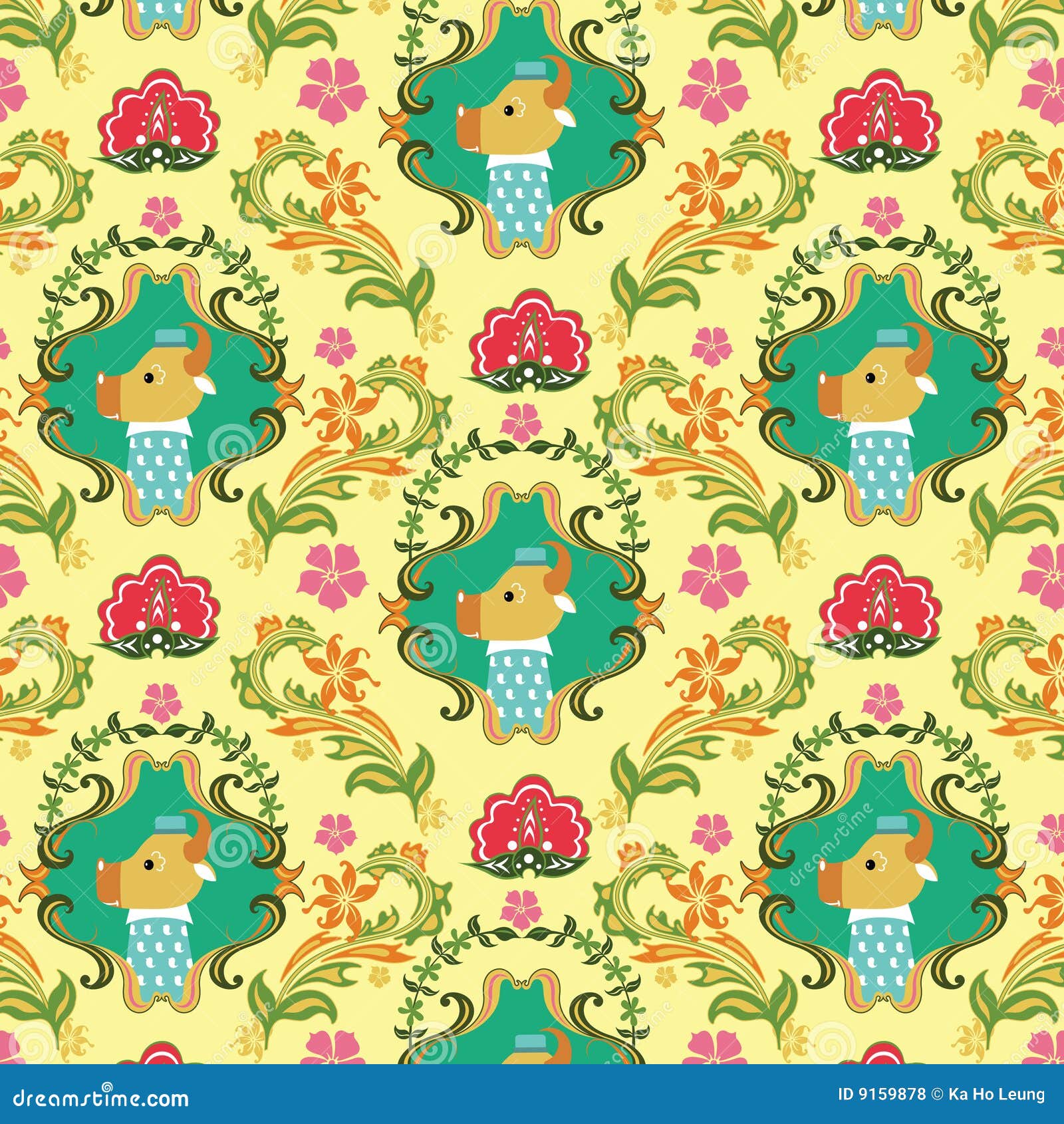 Seamless Floral Animals Pattern D Stock Vector - Illustration of animal ...