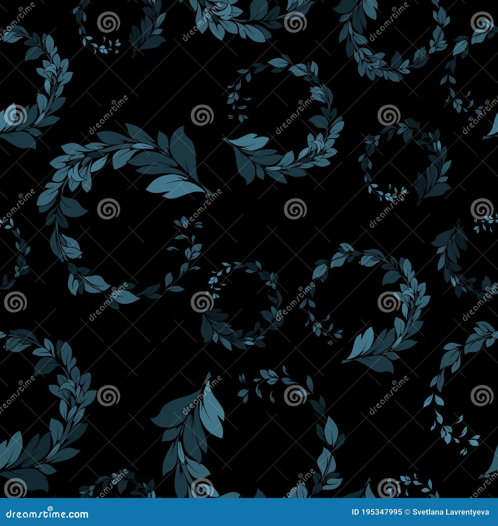 Seamless Floral Background. Background with Blue Branches, on a Black ...