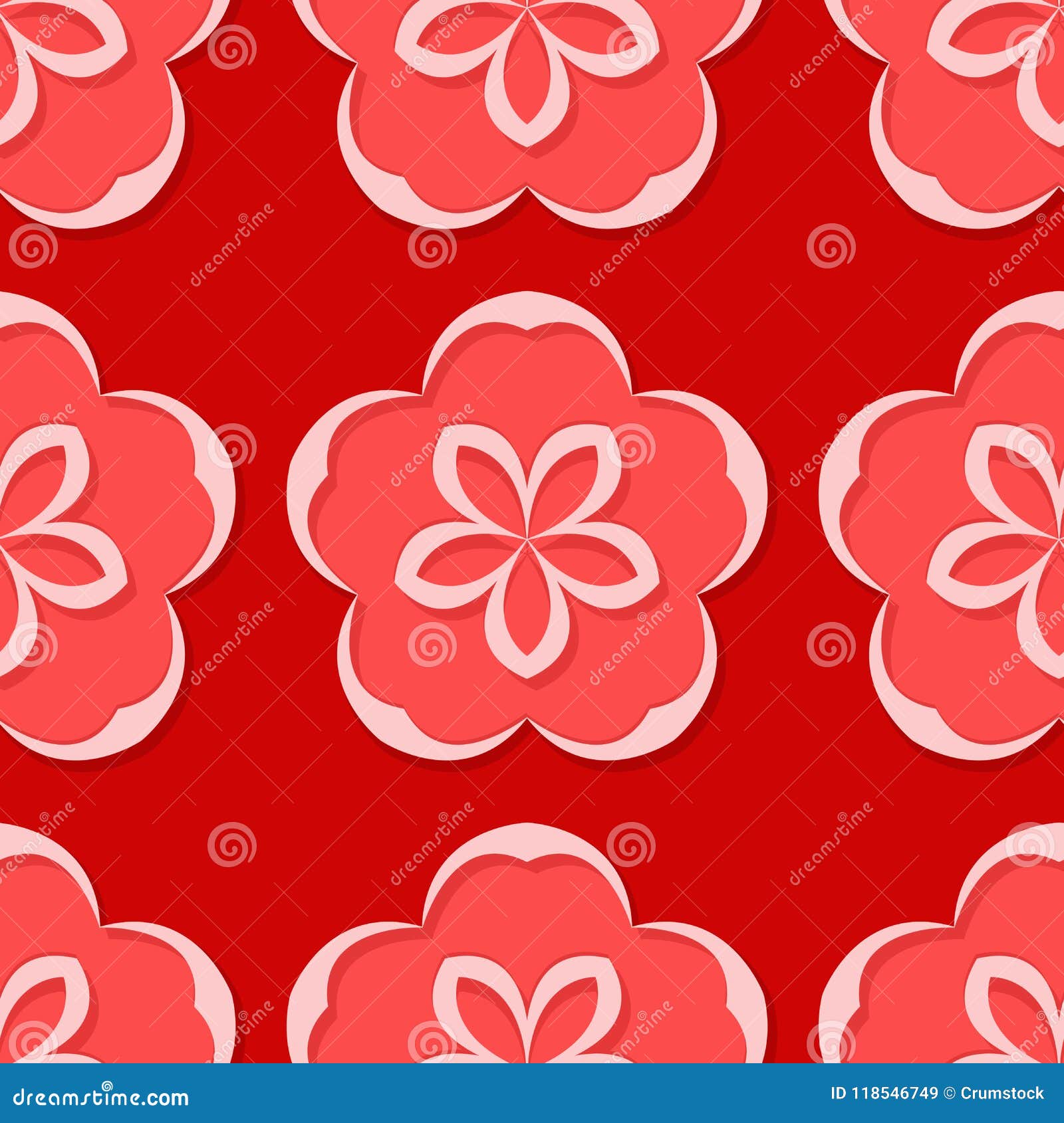 Seamless Floral Background. Red 3d Pattern Stock Vector - Illustration ...