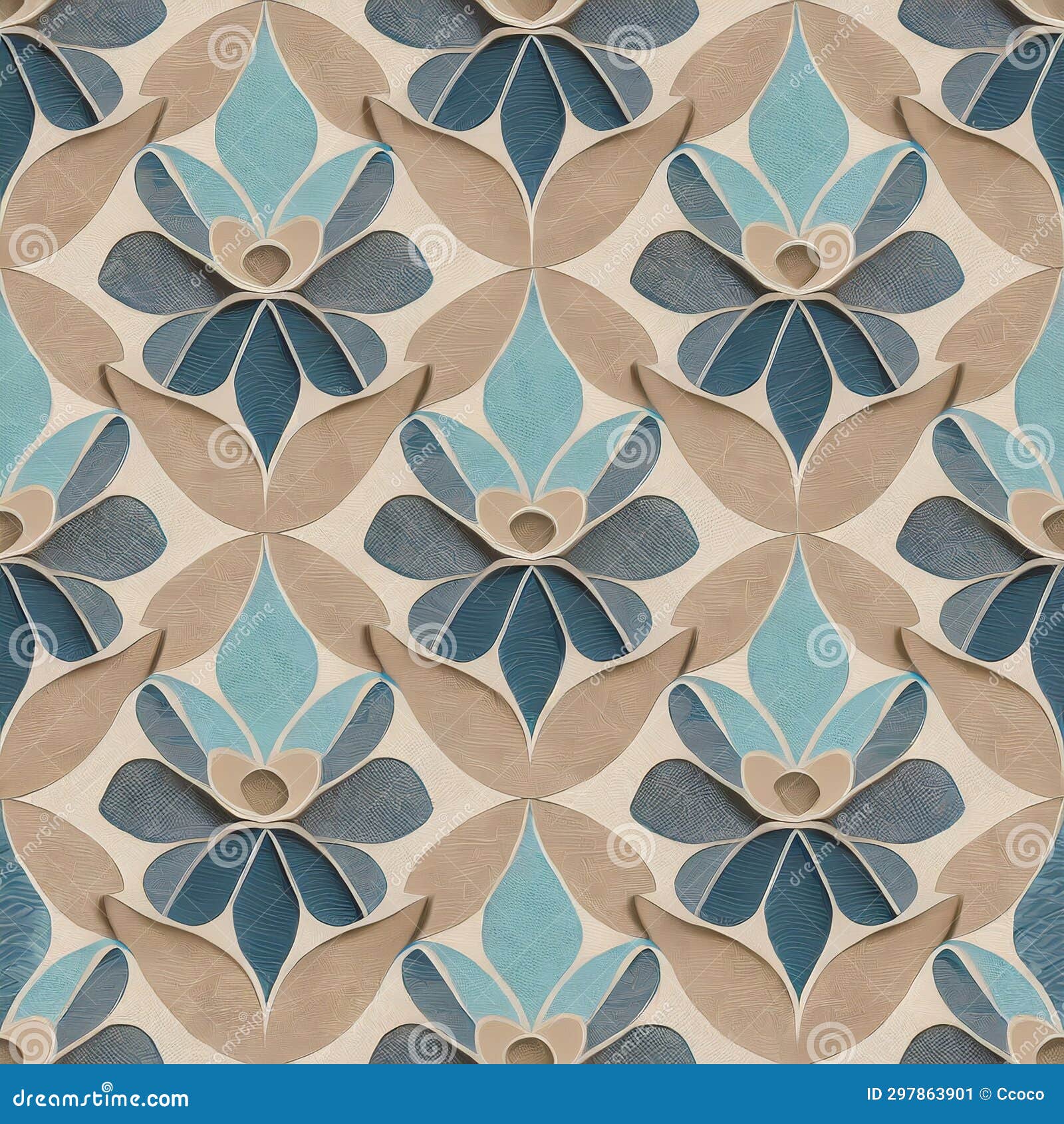Seamless Blue and Tan Floral Pattern 1 Stock Illustration ...