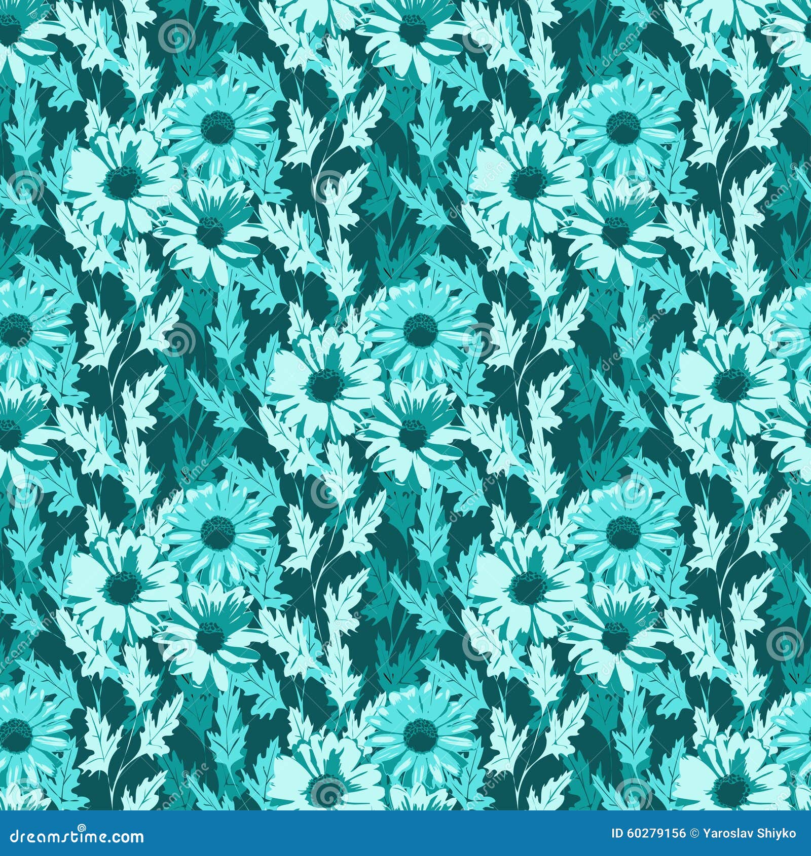 Seamless Floral Background in Turquoise Colors. Stock Vector ...