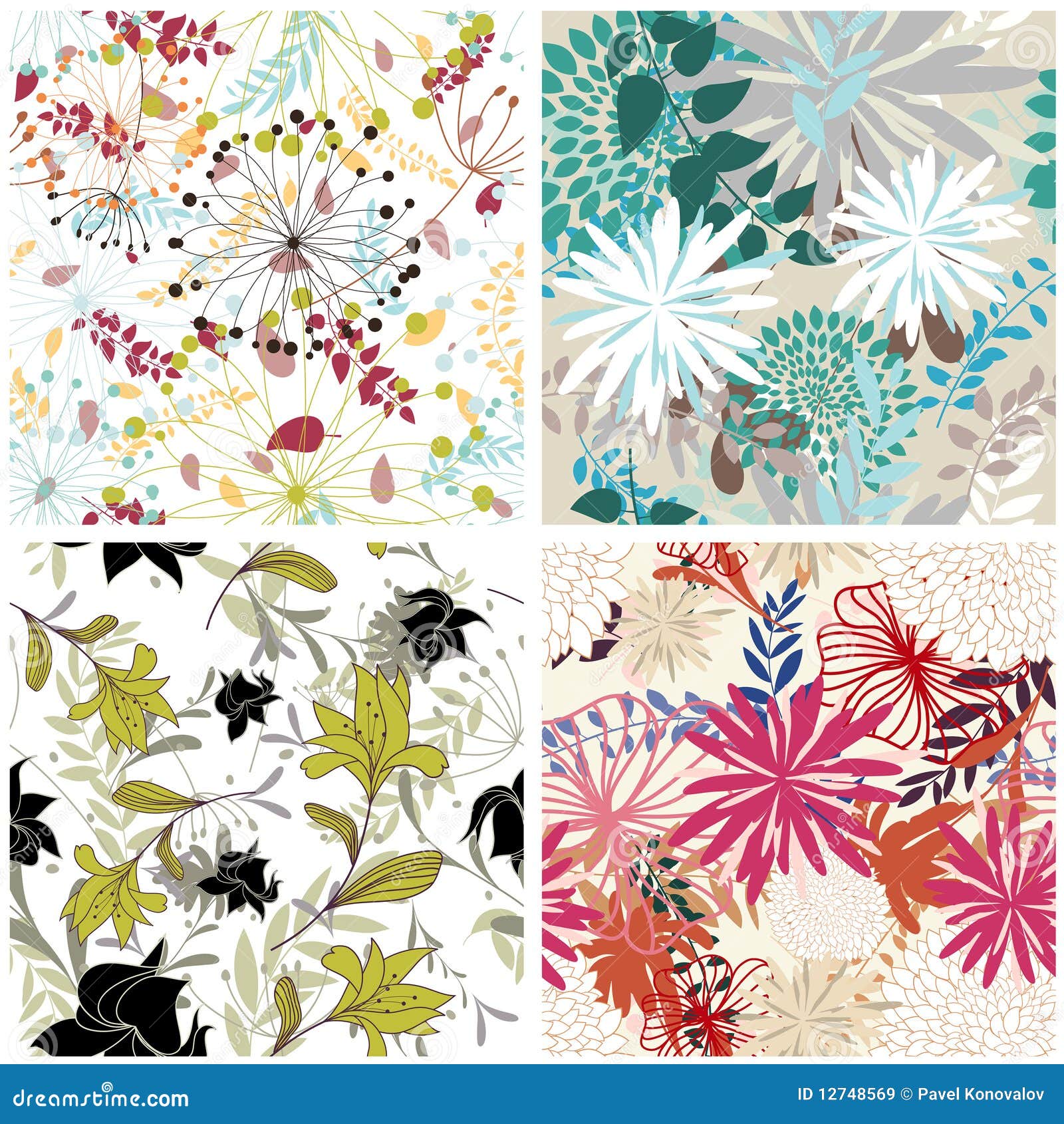 Seamless Floral Backgrounds Set Stock Vector - Illustration of abstract ...
