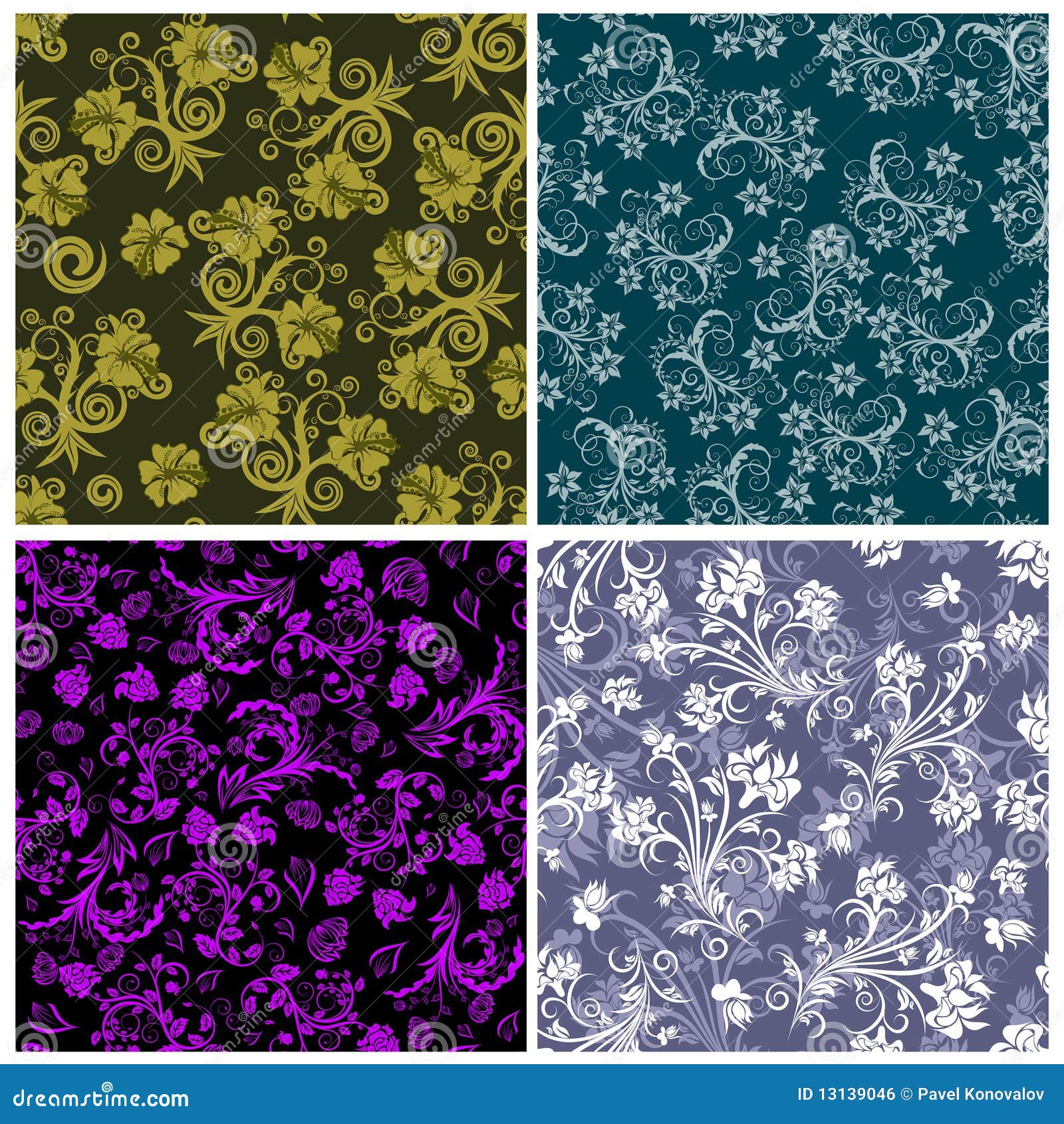 Seamless Floral Backgrounds Set Stock Vector - Illustration of beauty ...