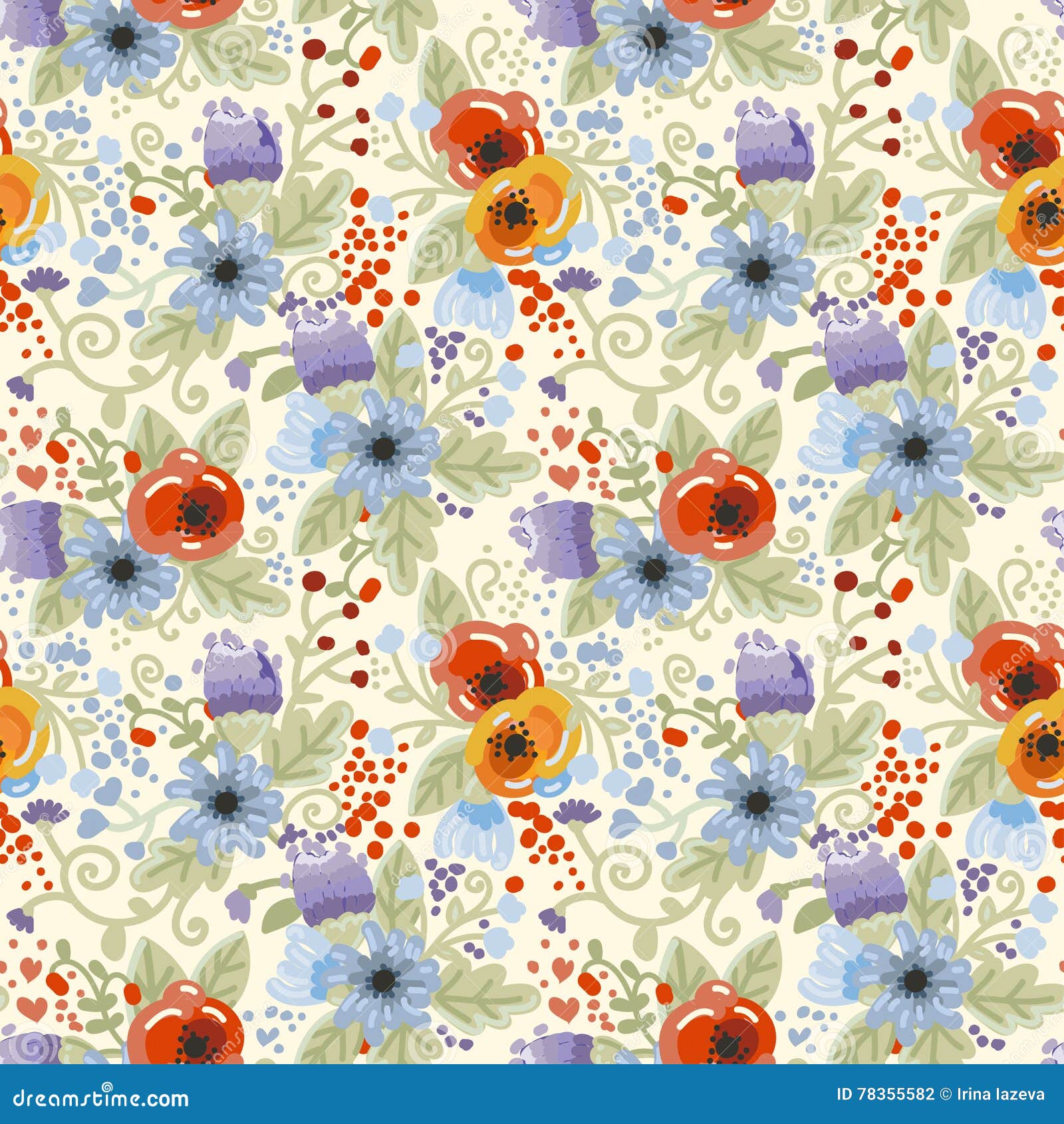 Seamless Floral Beautiful Texture in Folk Style Stock Vector ...