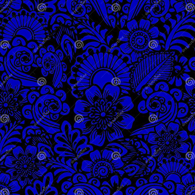 Seamless Floral Black and Blue Pattern of Stylized Elements, Texture ...