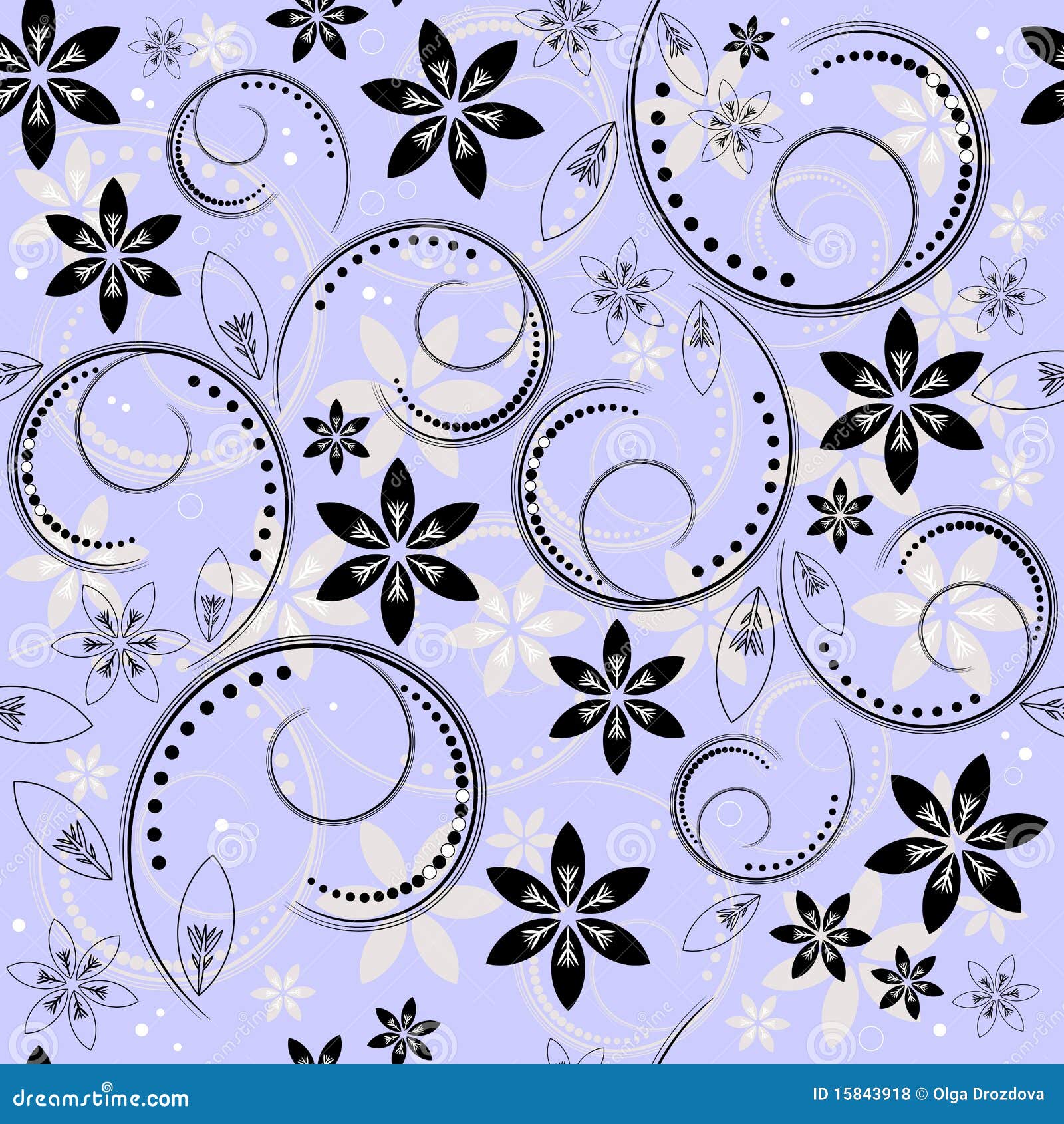 Seamless Floral Blue-black-white Pattern Stock Vector - Illustration of ...