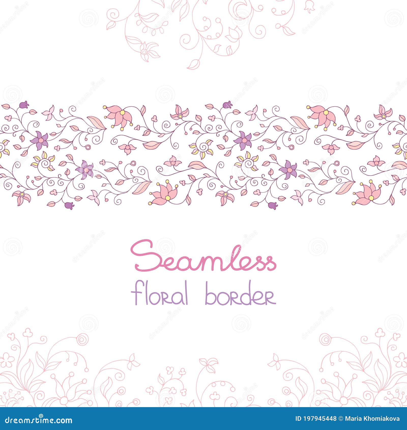Seamless Floral Border Pink Flowers Stock Illustration - Illustration ...