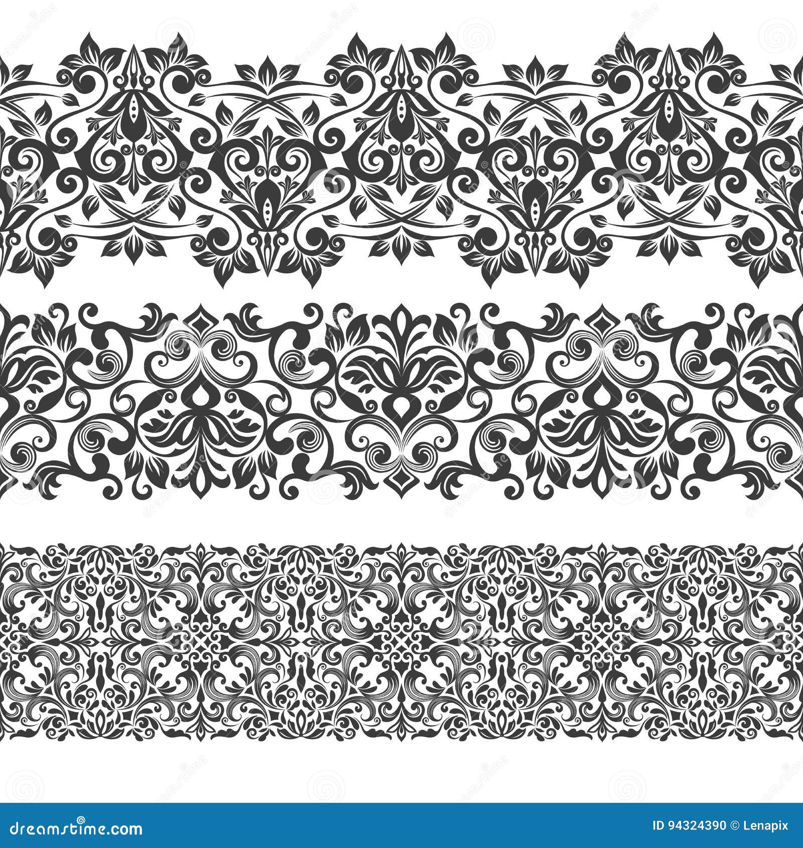 Seamless floral border set stock vector. Illustration of line - 94324390