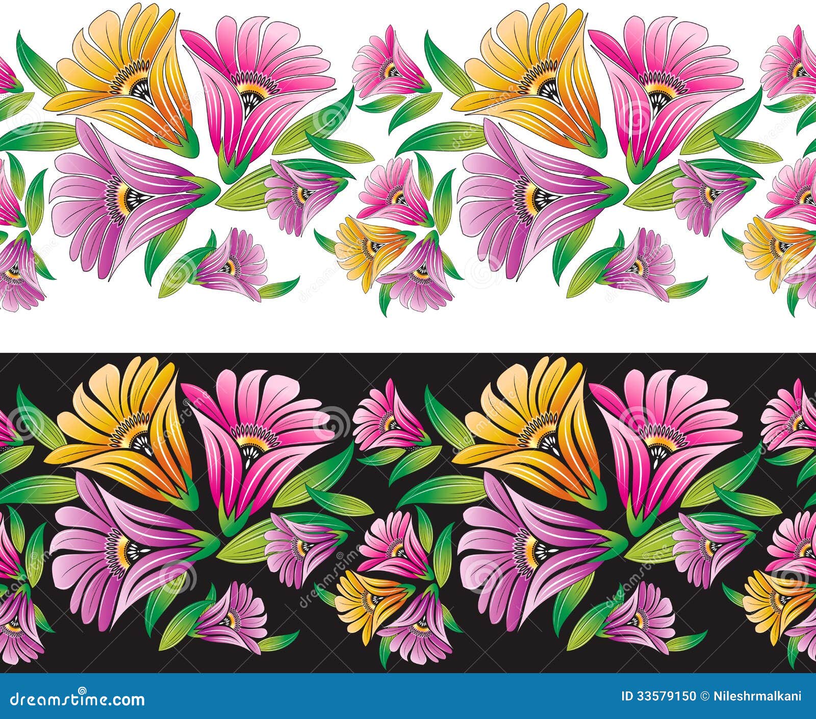 Seamless floral border stock vector. Illustration of element - 33579150