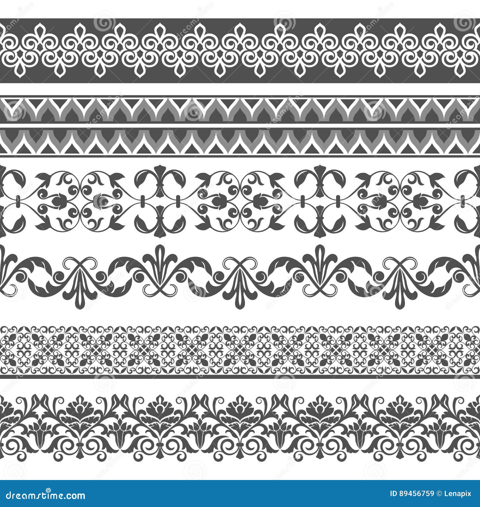 Seamless Floral Border Vector Template. Stock Vector - Illustration of ...