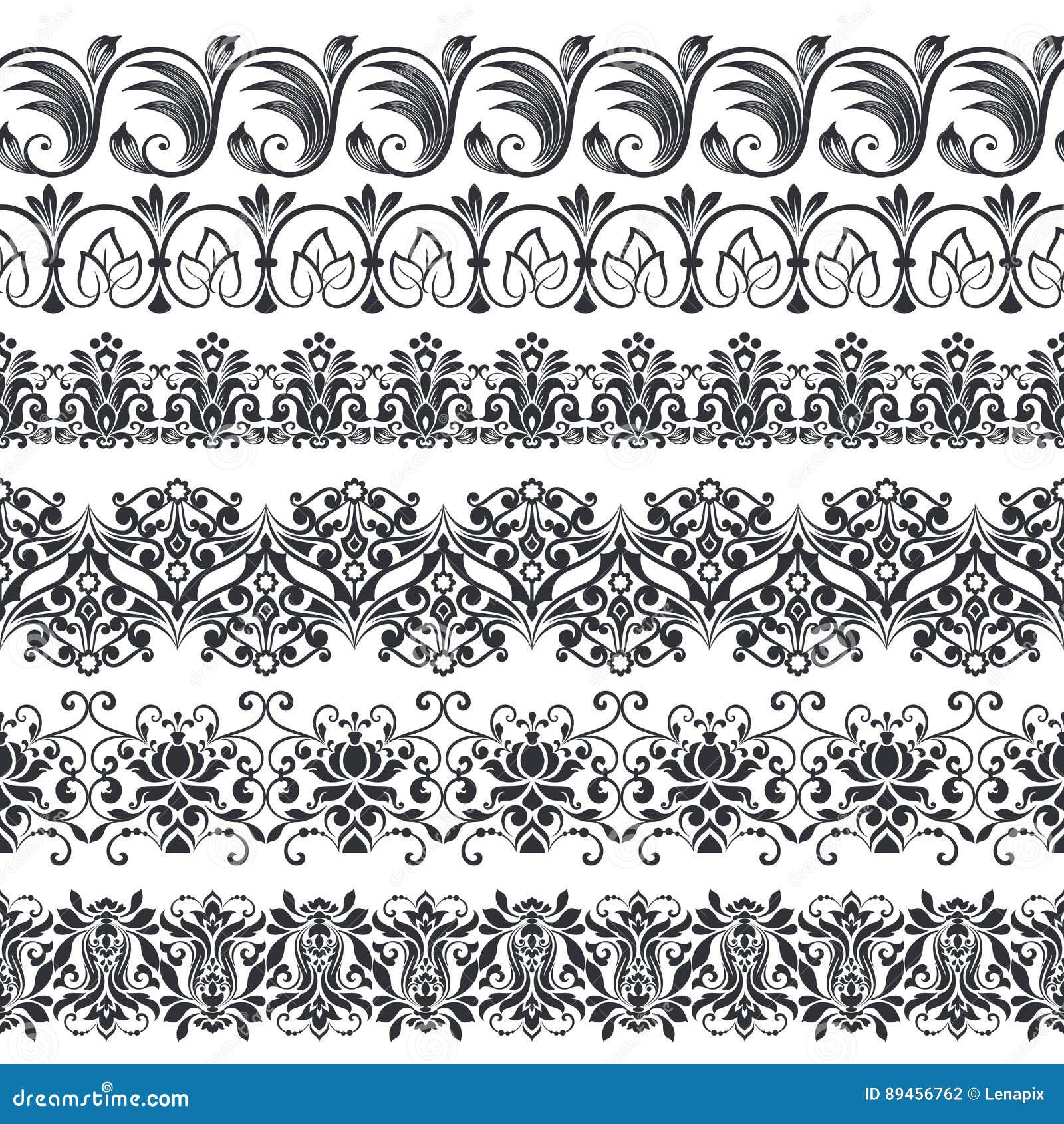 Seamless Floral Border Vector Template. Stock Vector - Illustration of ...